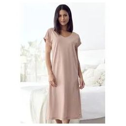 Nachthemd Lascana, Damen, Gr. 40/42, N-Gr, rosa (altrosa), Single Jersey, Obermaterial: 50% Baumwolle, 50% Viskose, unifarben, bequem Midi, V-Ausschnitt, angeschnitten,mit Aufschlag, Kleider Nachthemd, mit Seitenschlitzen