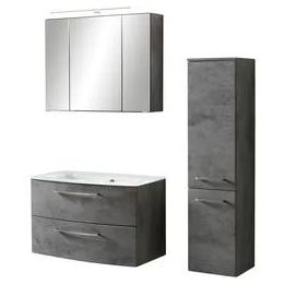 Badezimmer-Set Welltime "Windau", grau (oxid stone), B:110cm H:200cm T:49cm, Kastenm&ouml;bel-Sets, bestehend aus Waschtisch-Set mit Midischrank, Breite 110 cm