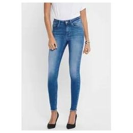 Ankle-Jeans Only "ONLBLUSH &ndash; Ankle-Jeans mit offenen S&auml;umen f&uuml;r moderne Looks", Damen, Gr. M (38), L&auml;nge 32, blau (medium blau denim), Denim/Jeans, Obermaterial: 92% Baumwolle, 6% Polyester, 2% Elasthan, Abriebeffekte, skinny fit, Jeans, Abriebeffekte, modisch, skinny fit, Rundhals, regular fit