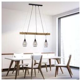 JUST LIGHT Pendelleuchte "SPRING", braun (holz, natur), 3, 1 Stk., Leuchten, ExklusiveE27, Pendelleuchte