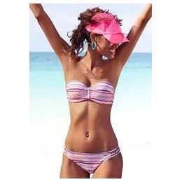 B&uuml;gel-Bandeau-Bikini Venice Beach, Damen, Gr. 34, Cup E, rosa (lachs, bedruckt), Recycling-Polyamid, bedruckt, gestreift, Bikini-Sets, mit H&auml;kelkanten