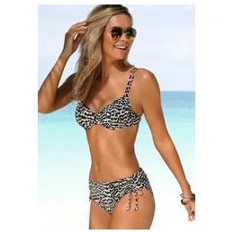 B&uuml;gel-Bikini-Top Lascana "Clara", Damen, Gr. 38, Cup B, beige (schwarz, creme), Polyamid, bedruckt, Bikini-Oberteile, mit Doppeltr&auml;gern und Print