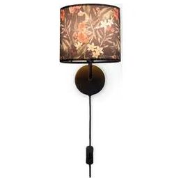 Paco Home Wandleuchte "Luca Flower", schwarz, H: 26,5cm, Leuchten, Stofflampe Blumen Muster Wandleuchte Lampenschirm Textil Floral, Wandleuchte