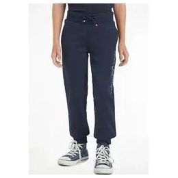 Sweathose Tommy Hilfiger "ESSENTIAL SWEATPANTS", Jungen, Gr. 4/104, N-Gr, blau (marine), Sweatware, Obermaterial: 100% Baumwolle, bedruckt, Basic, Basic schmal normal, Hosen Sweathose, Kinder Kids Junior MiniMe