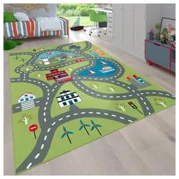 Kinderteppich Paco Home "Bino 562", gr&uuml;n, B:140cm H:4mm L:200cm, Polyester, Teppiche, Kinderteppich, Kurzflor, Stra&szlig;en-Spiel-Teppich, Motiv Flughafen, Kinderzimmer