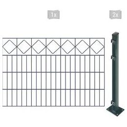 Doppelstabmattenzaun Arvotec "EASY 80 zum Aufschrauben "Karo" mit Zierleiste", grau (anthrazit), H:80cm, Kunststoff, Stahl, Zaunelemente, Zaunh&ouml;he 80 cm, Zaunl&auml;nge 2 - 60 m