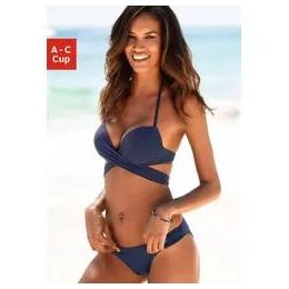 Push-Up-Bikini s.Oliver, Damen, Gr. 32, Cup A, blau (marine), Recycling-Polyamid, unifarben, Bikini-Sets, mit zus&auml;tzlichen Bindeb&auml;ndern