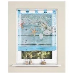 Raffrollo Home Wohnideen "MARITIM" Gr. 1, blau, B:60cm H:140cm, Voile, Obermaterial: 100% Polyester, Raffrollos