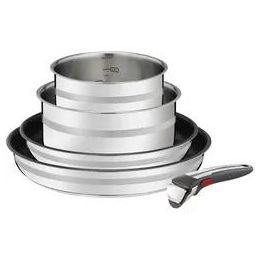 Pfannen-Set Tefal "Jamie Oliver Ingenio G6, Topf und Pfannenset abnehmbarer Griff", silber (silberfarben), &Oslash;:28cm, Pfannen, stapelbar, platzsparend, einfache Reinigung, Induktion, L97696