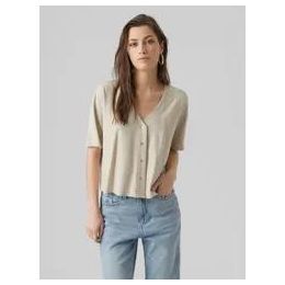 V&eacute;ro Moda Kurzarmshirt VERO MODA "VMJESMILO 2/4 SHIRT WVN GA NOOS", Damen, Gr. L (40), silber lining, Web, Obermaterial: 55% Viskose, 45% Leinen, figurumspielend kurz, V-Ausschnitt, Shirts, mit V-Ausschnitt