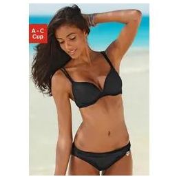 Push-Up-Bikini s.Oliver, Damen, Gr. 32, Cup A, schwarz, Microfaser, Polyamid, unifarben, Bikini-Sets, mit Zierring an der Hose