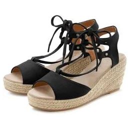 Keilsandalette Lascana "Sommerschuh, offener Schuh, Sandale, Sandalette", Damen, Gr. 38, schwarz, Obermaterial: 100% Textilmaterial. Decksohle: 100% Textilmaterial. Futter: 100% Lederimitat. Laufsohle: 100% Synthetik, unifarben, Basic, Schuhe, mit Keilabsatz, Bast-Optik & Schn&uuml;rung VEGAN