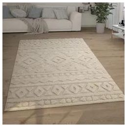 Hochflor-Teppich Paco Home "Genua 746", beige (creme), B:120cm H:34mm L:160cm, Polypropylen, Teppiche, Uni Farben, Hoch-Tief Effekt, modernes Design, sehr weicher Flor