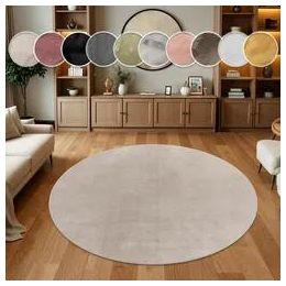 Fellteppich Paco Home "Kunstfell Soft 380", beige, H:14mm &Oslash;:120cm, Polyester, Teppiche, Fellteppich, Langflor, Kuschelteppich - besonders weich, Uni-Farben