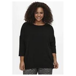 3/4-Arm-Shirt Only CARMAKOMA "CARLAMOUR", Damen, Gr. L, schwarz, Jersey, Obermaterial: 65% Polyester, 30% Viskose, 5% Elasthan, sehr weit normal, Rundhals, Shirts 3/4-Arm-Shirt, aus weichem Materialmix