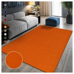 Teppich Sanat "UNI , auch als L&auml;ufer- und Rundgr&ouml;&szlig;en erh&auml;ltlich", orange, B:80cm H:13mm L:150cm, Kunstfaser, Teppiche, Teppich, robuster Kurzflorteppich, gro&szlig;e Farbauswahl, Wohnzimmer, alle R&auml;ume