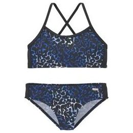 Bustier-Bikini Buffalo, M&auml;dchen, Gr. 134/140, N-Gr, blau (blau bedruckt), Recycling-Polyamid, bedruckt, Bikini-Sets, mit Druck und Uniparts