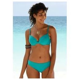 B&uuml;gel-Bikini-Top s.Oliver "Spain", Damen, Gr. 38, Cup D, blau (t&uuml;rkis), Microfaser, Microfaser, unifarben, Bikini-Oberteile, mit geraffter Mitte, Topseller