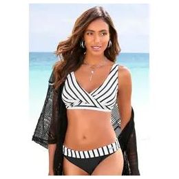 Triangel-Bikini Lascana, Damen, Gr. 38, Cup C, schwarz-wei&szlig; (schwarz, wei&szlig;), Polyamid, gestreift, Bikini-Sets Triangel-Bikini, in Wickeloptik
