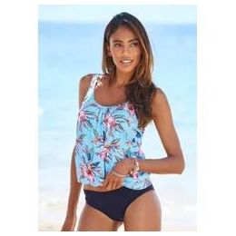 Tankini-Top Lascana "Malia", Damen, Gr. 40, N-Gr, blau (hellblau, bedruckt), Microfaser, Microfaser, Polyamid, bedruckt, floral, Bikini-Oberteile, mit lockerem Schnit und tropischem Print, Topseller