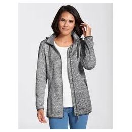 Kapuzenfleecejacke Casual Looks, Damen, Gr. 52, grau (grau, wei&szlig;, gemustert), 100% Polyester, bedruckt, gemustert, mehrfarbig, Jacken