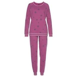 Pyjama Vivance DREAMS, Damen, Gr. 32/34, rot (bordeaux, gemustert), Single Jersey, Obermaterial: 60% Baumwolle, 40% Polyester, gemustert, Basic h&uuml;ftlang, Rundhals, Rippb&uuml;ndchen, Homewear-Sets Pyjama, mit Sternedruck