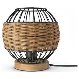 Paco Home Tischleuchte "PUGLO", schwarz, &Oslash; 20cm H: 21cm, Leuchten, Rattan Schreib LED Rustikal Boho Holz E27, Tischleuchte