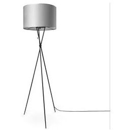 Paco Home Stehlampe "KATE CANVAS UNI COLOR", grau (grau schwarz), H: 177,5cm, Leuchten, Wohnzimmer Dreibein Stoffschirmlampe Standleuchte Textil Schirm E27, Stehlampe