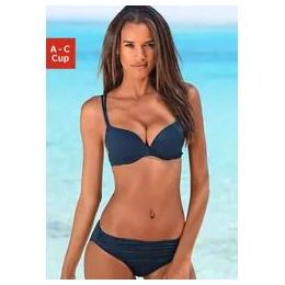 Push-Up-Bikini s.Oliver, Damen, Gr. 40, Cup C, blau (dunkelblau), Microfaser, Polyamid, unifarben, Bikini-Sets, mit Zierring an der Hose, Topseller