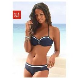 B&uuml;gel-Bandeau-Bikini Lascana, Damen, Gr. 36, Cup D, blau (marine), Polyamid, kontrastfarbene Details, unifarben, Bikini-Sets, mit Kontrastdetails