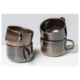 Tasse GIPFELST&Uuml;CK "Glockenklang", braun (bronze), 220ml, 4 Stk., Steinzeug, Trinkgef&auml;&szlig;e, Tasse, Scandi-Style, Reaktivglasur, jedes St&uuml;ck ein Unikat, 4-teilig