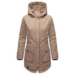 Parka Navahoo "Brinjaa", Damen, Gr. S (36), grau (taupe), Obermaterial: 65% Polyester, 35% Baumwolle. Futter: 100% Polyester. Wattierung: 100% Polyester. &Auml;rmelfutter: 100% Polyester, Basic, tailliert Po-bedeckend, hoch geschlossener Ausschnitt, &Auml;rmel ohne &Auml;rmelschlitz Rippstrickb&uuml;ndchen kontrastfarben, Jacken Parka, Modischer Winter Kurzmantel mit zahlreichen Taschen