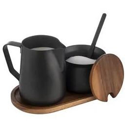Milch- und Zuckerset APS, braun (schwarz, braun), 4 Stk., Edelstahl, Holz, Geschirr-Sets