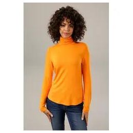 Rollkragenshirt Aniston CASUAL, Damen, Gr. 48, orange, Single Jersey, Obermaterial: 95% Viskose, 5% Elasthan, unifarben, sehr figurbetont h&uuml;ftlang, Shirts, in schwarz-bunt-bedruckt oder 4 trendigen Unis