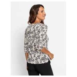 Print-Shirt Inspirationen "Druck-Shirt", Damen, Gr. 44, wei&szlig; (wei&szlig;, sand, bedruckt), 50% Baumwolle, 50% Modal, bedruckt, gebl&uuml;mt, gemustert, mehrfarbig, Rundhals, Shirts