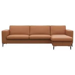 Ecksofa FLEXLUX "Fiore, superbequemer Sitzkomfort durch Kaltschaum im Sitz, L-Form", braun (modern cogna), B:262cm H:85cm T:92cm, 100% Echteder, Sofas, Ecksofa, breite Armlehnen, F&uuml;&szlig;e Alu+schwarz