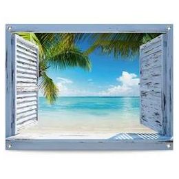 Poster Reinders "Strandfenster", blau (farbe bild(er): blau), B:80cm H:60cm T:0,1cm, Leinwand, Bilder, Poster, Outdoor f&uuml;r Garten oder Balkon