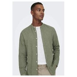 Only & Sons Langarmhemd ONLY & SONS "ONSCAIDEN LS SOLID LINEN MAO SHIRT NOOS", Herren, Gr. M, N-Gr, gr&uuml;n (swamp), Web, Obermaterial: 55% Baumwolle, 45% Leinen, unifarben, slim fit, Rundhals, 2-Knopf-Manschette, Hemden