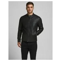 Jack & Jones Lederimitatjacke JACK & JONES "JJEWARNER JACKET NOOS", Herren, Gr. L, schwarz, Web, Obermaterial: 100% Polyester, unifarben, slim fit normal, Jacken