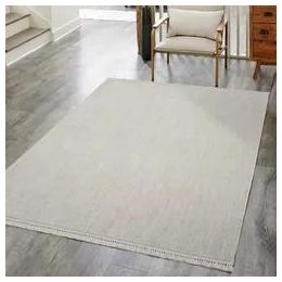 Teppich Carpet City "CLASICO 0052", beige (creme), B:120cm H:11mm L:170cm, Obermaterial: 100% Polyester, Teppiche, Teppich, L&auml;ufer, Kurzflor, Hochtief-Muster, Boho, Fransen, Wohnzimmer