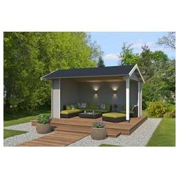 Gartenhaus Lasita Maja "Unterstand/Lounge San Diego", grau (lichtgrau), ohne Dacheindeckung, Massivholz, Gartenh&auml;user, Gartenhaus, Unterstand / Lounge 34mm