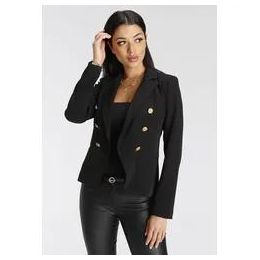 Jackenblazer Melrose, Damen, Gr. 38, schwarz, Web, Obermaterial: 97% Polyester, 3% Elasthan. Futter: 100% Polyester, unifarben, tailliert h&uuml;ftlang, Blazer, mit goldfarbenen Kn&ouml;pfen, Topseller