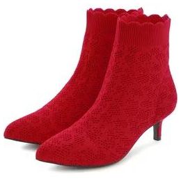 Ankleboots Lascana "Sock Boot, High Heel Stiefelette, Stiefel", Damen, Gr. 38, rot, Obermaterial: 100% Textilmaterial. Decksohle: 100% Textilmaterial. Futter: 100% Textilmaterial. Laufsohle: 100% Synthetik, unifarben, festlich, Schuhe Sockboots Stiefelette Schlupfboots, aus elegant elastischer Spitze