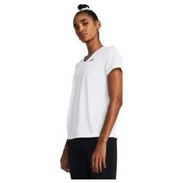 Trainingsshirt Under Armour "TECH SSV- SOLID", Damen, Gr. M, wei&szlig;, Obermaterial: 100% Polyester, normal, V-Ausschnitt, Shirts, normale Schnittform, gerader Rumpfabschluss, V-Ausschnitt