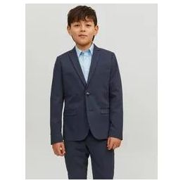 Jack & Jones Sakko JACK & JONES JUNIOR "JPRSOLAR stylisch, elastisch, pflegeleicht", Jungen, Gr. 134, blau (schwarz navy), Web, Obermaterial: 78% Polyester, 17% Viskose, 5% Elasthan, unifarben, slim fit normal, mit Knopf, Sakkos Sakko, unifarben, modisch, slim fit, Reverskragen