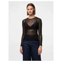 Langarmshirt Pieces "PCNINNI LS MESH TOP NOOS BC", Damen, Gr. S, schwarz, Web, Obermaterial: 95% Polyester, 5% Elasthan, durchscheinend, leicht gl&auml;nzend, unifarben, regular fit normal, Rundhals, Shirts Langarmshirt, Materialmix, regular fit