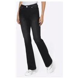 Bootcut-Jeans Heine, Damen, Gr. 44, Normalgr&ouml;&szlig;en, schwarz (schwarz denim), 75% Baumwolle, 17% Polyester, 7% Viskose, 1% Elasthan, Miedereinsatz:15% Elasthan, 85% Polyamid, unifarben, lang, Jeans