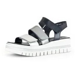 Keilsandalette Gabor, Damen, Gr. 43, silber (schwarz, silberfarben), Glattleder, metallic, Schuhe, Sommerschuh, Sandale, Keilabsatz, mit drei Klettverschl&uuml;ssen