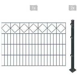 Doppelstabmattenzaun Arvotec "ESSENTIAL 80 zum Aufschrauben "Karo" mit Zierleiste", grau (anthrazit), H:80cm, Kunststoff, Stahl, Zaunelemente, Zaunh&ouml;he 80 cm, Zaunl&auml;nge 2 - 60 m