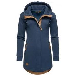 Langjacke Ragwear "Letty Intl.", Damen, Gr. XL (42), blau (marine), Sweatware, 54% Polyester, 41% Baumwolle, 5% Viskose, tailliert ca. Mitte Oberschenkel, hoch geschlossener Ausschnitt, &Auml;rmel ohne &Auml;rmelschlitz normaler Saum, Jacken Langjacke, Sportliche Kapuzenjacke mit Kunstleder-Elementen